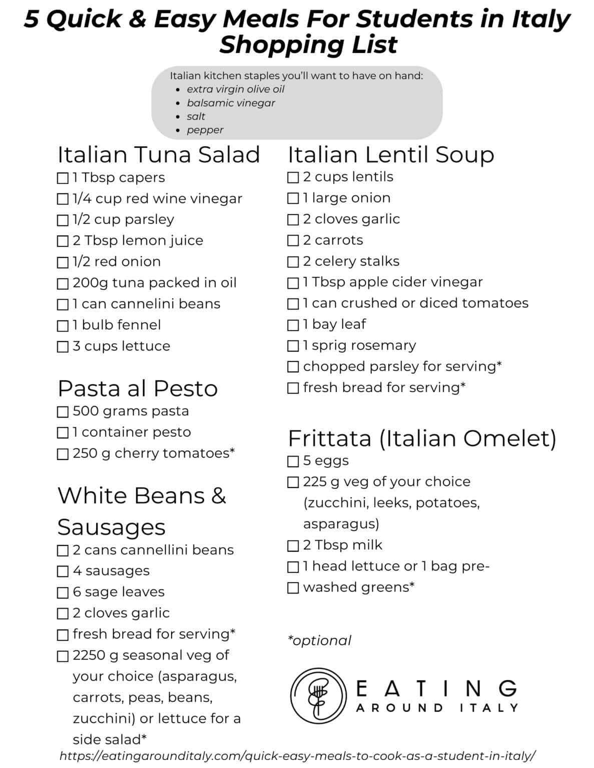 5 Quick & Easy Meals To Cook As A Student In Italy + Printable Shopping ...